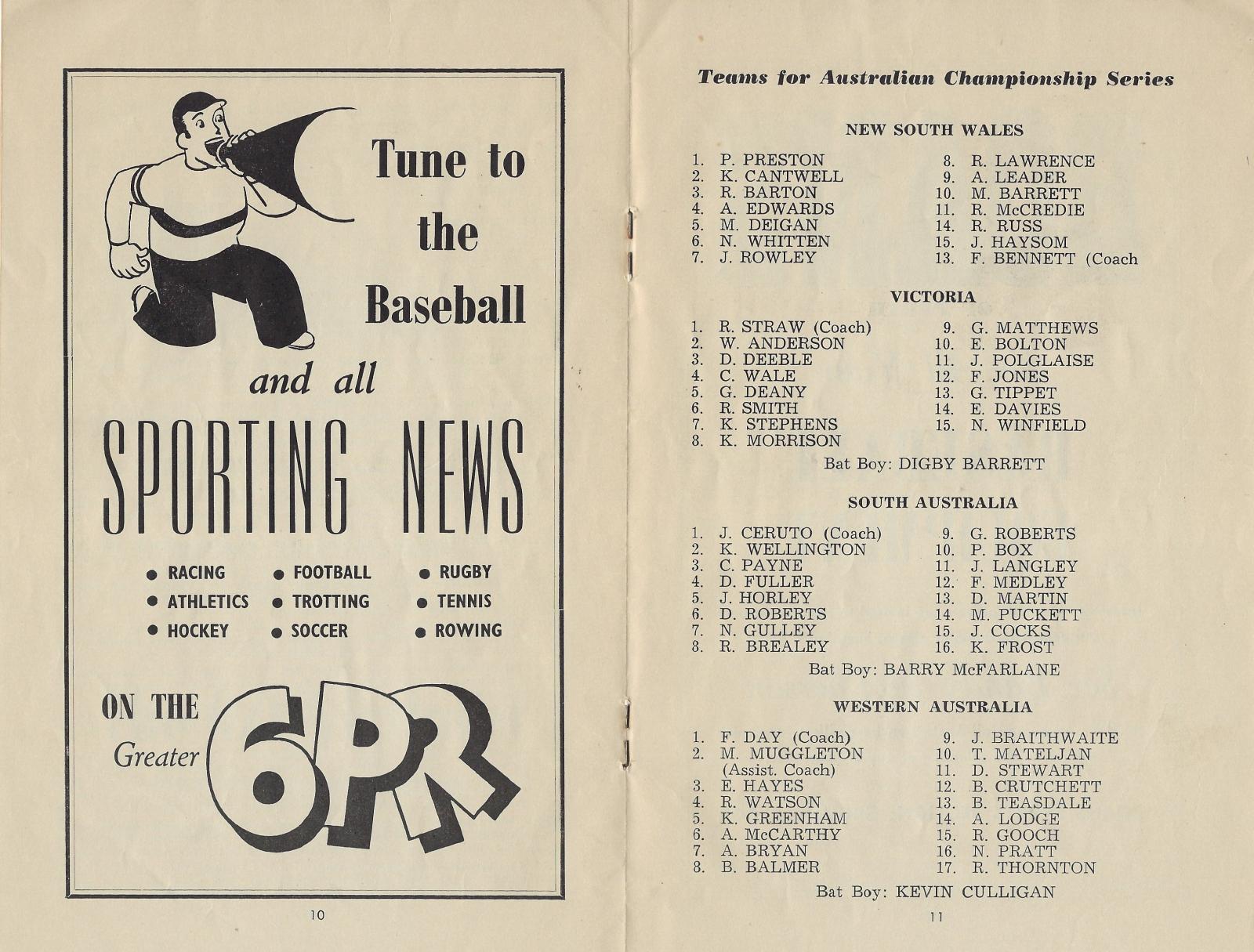 1957 Australian Baseball Championship Series programme | Collections WA