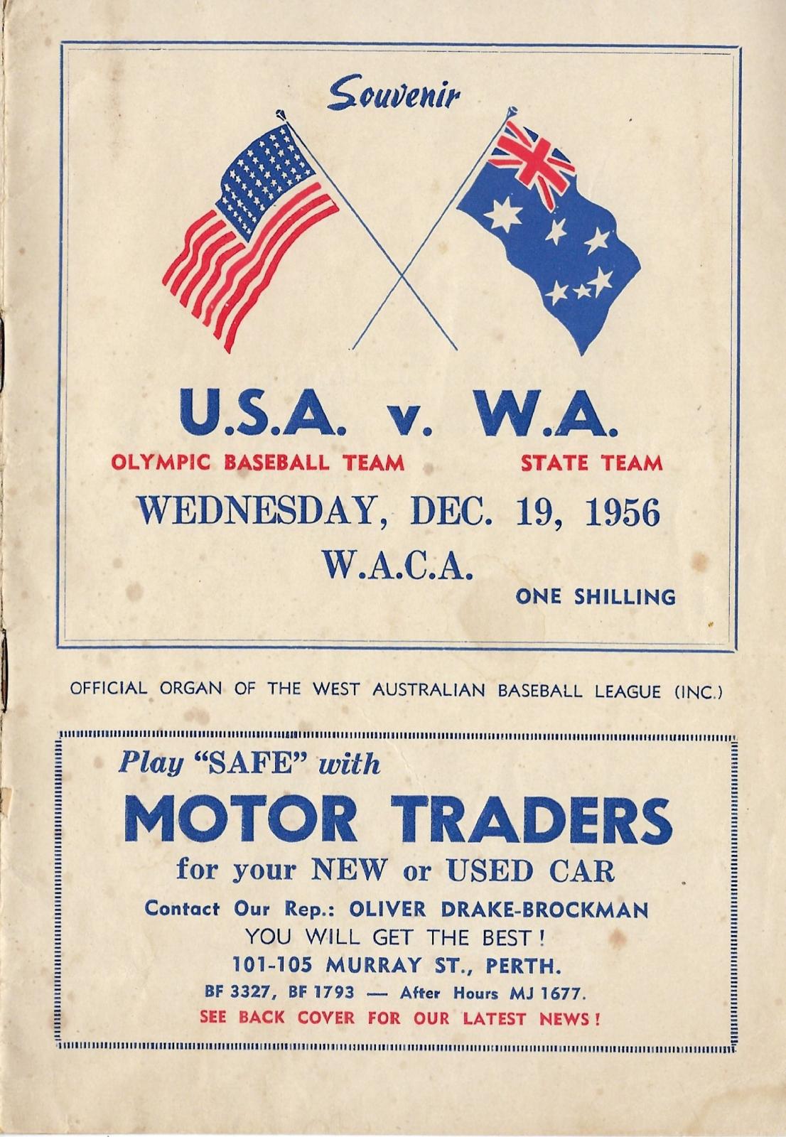 1956 Baseball Program - USA Olympic team versus Western Australia ...