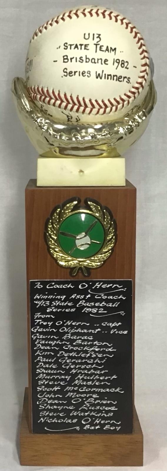 Trophy presented to Mel O'Hern, Assistant Coach - 1982 Australian Under ...
