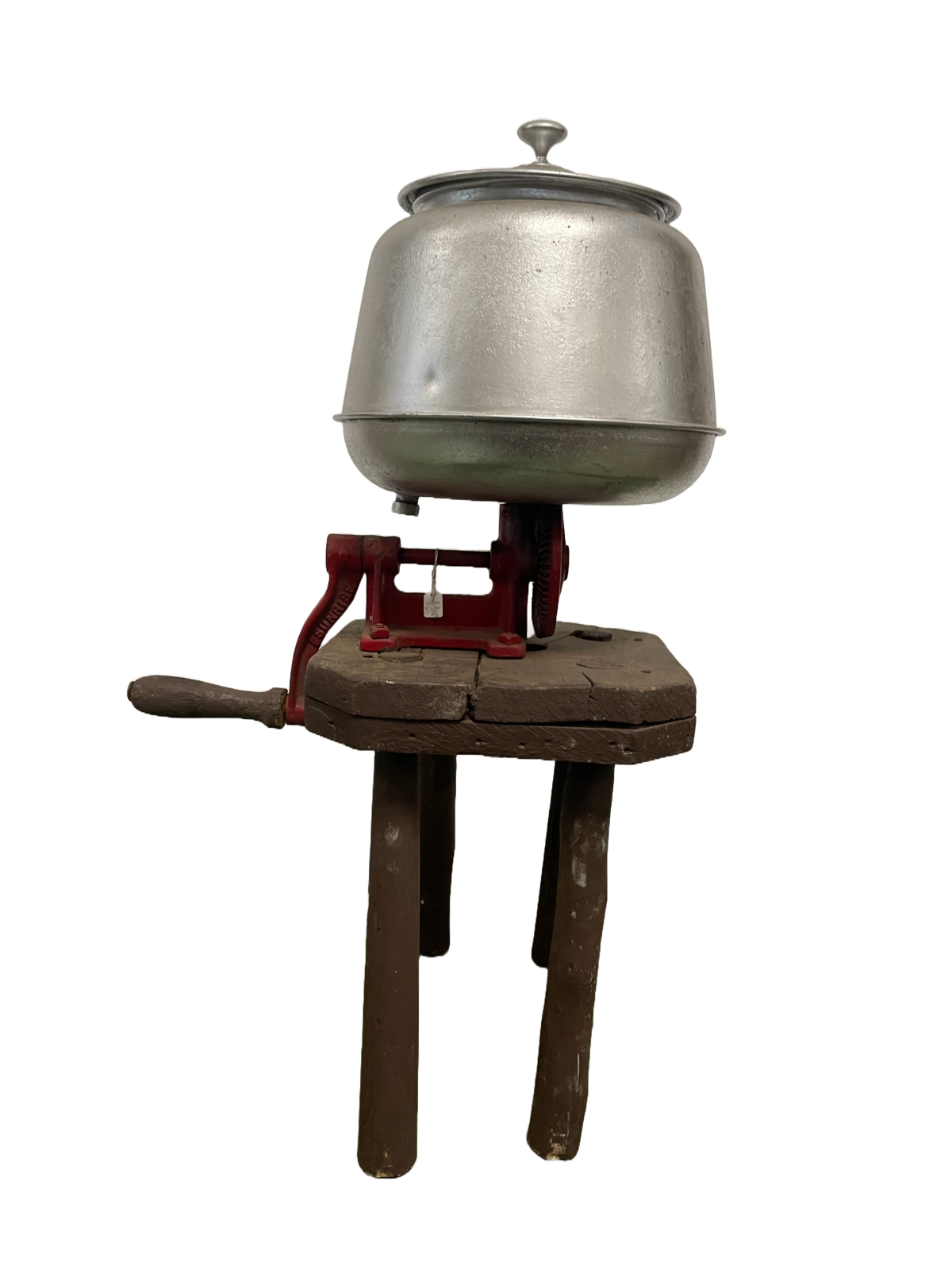 Sunrise Butter Churn mounted on wooden milking stool | Collections WA