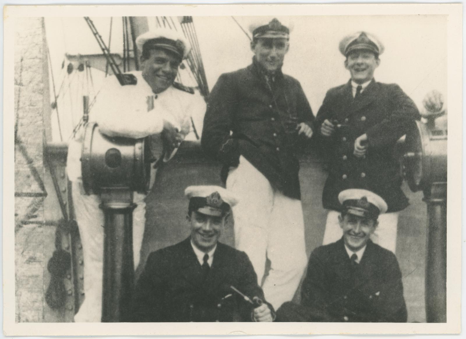 Black and White Photograph of Raymond WARBURTON and Four Other Merchant ...