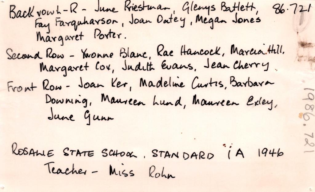 PHOTOGRAPH: STANDARD 1A, ROSALIE STATE SCHOOL,1946, TEACHER MISS ROHAN ...